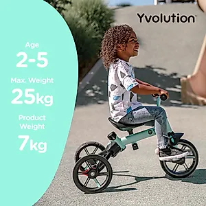 Yvolution 3 in 1 Flippa Toddler Trike, For Boys and Girls 2 to 5 Years Old, Convertible Push Tricycle, Balance Bike, With Footrest and Parent Steering, Adjustable Seat and Handlebars, Max Weight 55lbs