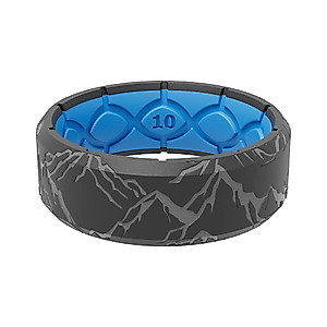 Groove Life 3D Etched Edge Range Deep Stone Silicone Ring Breathable Rubber Wedding Rings for Men, Lifetime Coverage, Unique Design, Comfort Fit Ring - Size 15