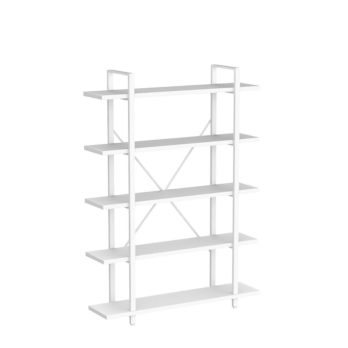 HSH 5 Tier Tall White Bookshelf, Metal and Wood Storage Book Shelves for Bedroom Living Room Office, Modern Large White Bookcases and Bookshelves 5 Shelf, Farmhouse Open Vertical Display Book Shelf