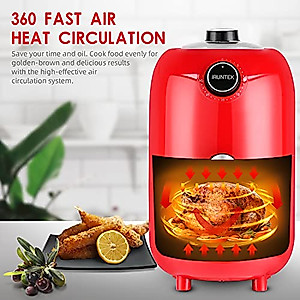 iRUNTEK Mini Compact Air Fryer, 1.3Qt Small Air Fryer with Recipe Book and 50pcs Parchment Paper Liners, User Friendly, Dual Knob Control, Non-Stick, Red