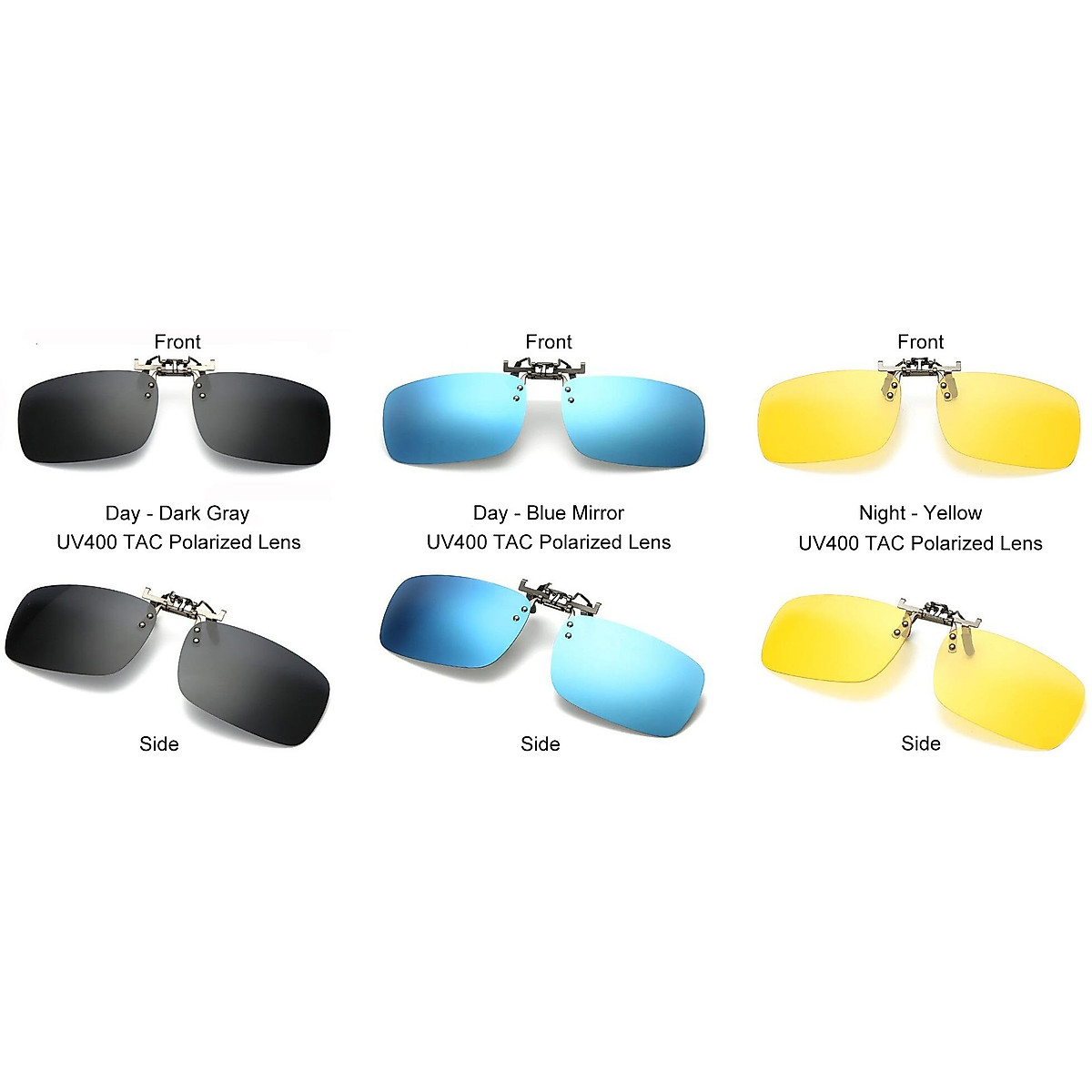 NEWON 3 PACK, Clip on Flip up Polarized Sunglasses For RX Eyeglasses, UV Protection Shades Lens Over Prescription Glasses, Black+Blue mirror+Yellow
