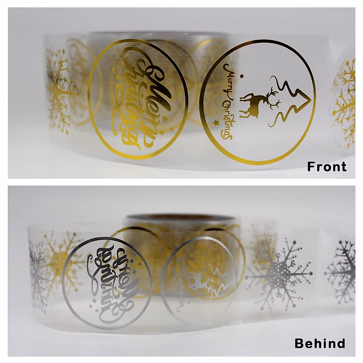 Gold Merry Christmas Stickers Roll Clear Round Christmas Stickers Labels 500 PCS Envelope Seal Stickers 1.5 Inches