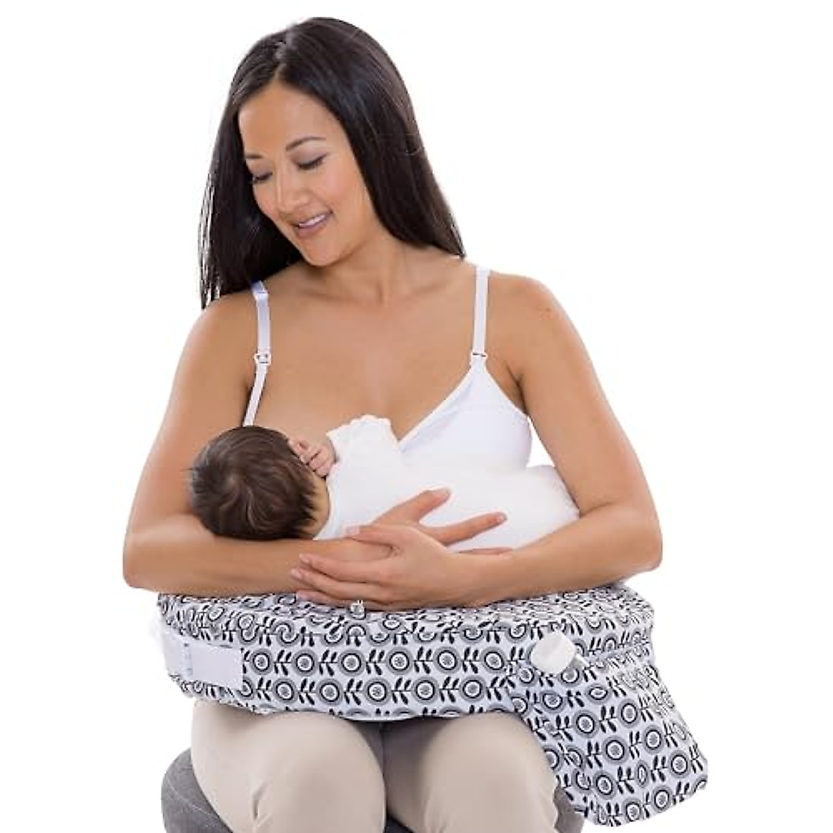 My Brest Friend Original Nursing Pillow Enhanced Ergonomics Essential Breastfeeding Pillow Support For Mom & Baby W/ Convenient Side Pocket, Double Straps & slipcover, Midnight Poppy