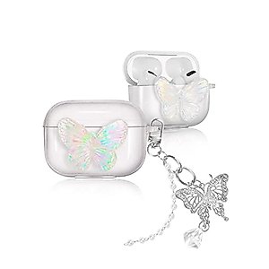 JoySolar Clear Butterfly Girls Case for AirPod Pro 2019/Pro 2 Gen 2022 Aesthetic Cute Glitter TPU Cases Women Girly for AirPods Pro Cover Pretty Bling Shiny Stylish with Keychain for Air Pods Pro