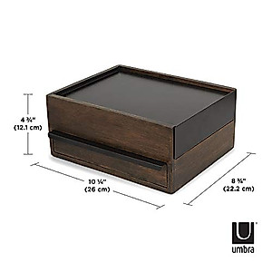 Umbra Stowit Jewelry Box-Modern Keepsake Storage Organizer with Hidden Compartment Drawers for Ring, Bracelet, Watch, Necklace, Earrings, and Accessories, Black/Walnut