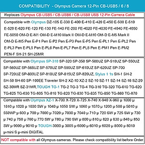 MaxLLTo USB Cable for Olympus Tough TG-860 TG-870, Extra Long 5ft 2in1 USB Data SYNC-Charge Charging Cable Cord for Olympus Stylus Tough TG 860 TG 870 Camera