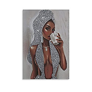 African American Black Silver Glitter Poster Vintage Art Room Decor Poster Canvas Wall Art Prints for Wall Decor Room Decor Bedroom Decor Gifts Posters 16x24inch(40x60cm) Unframe-Style