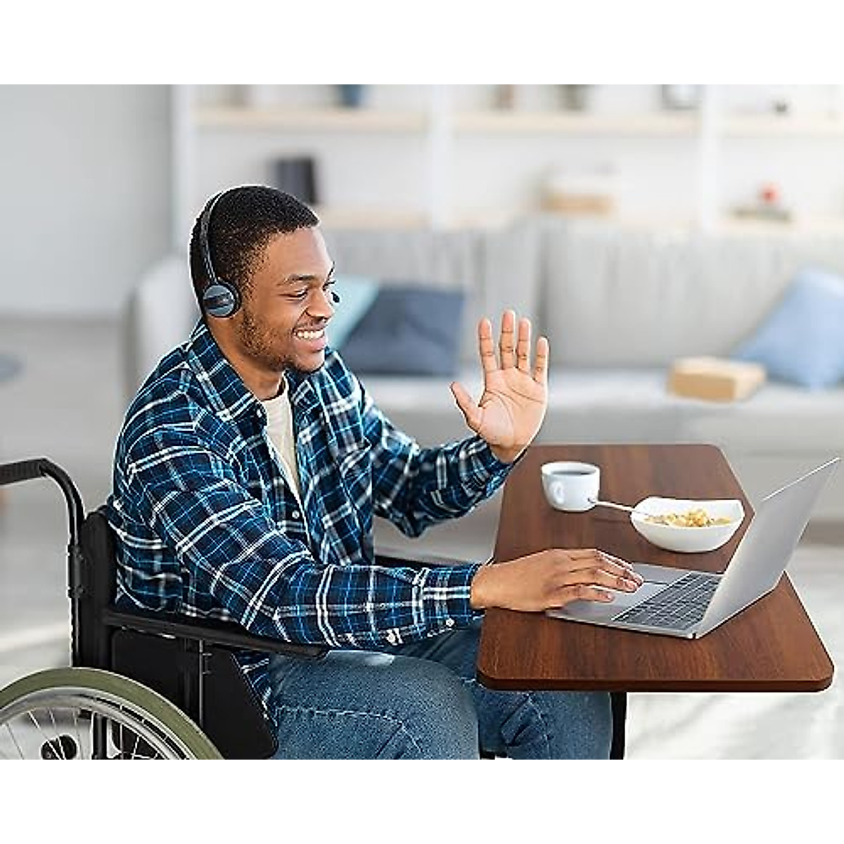 Vaunn 2023 Newly Updated Medical Overbed Bedside Table with Wheels (Electric-Powered, Hospital and Home Use) - Brown