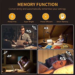 AWLYLNLL LED Desk Lamp with USB Adapter, Eye-Caring Gooseneck Ring Light, 3 Modes 10 Brightness Adjustable 10W Desk Light for Makeup Reading Bed Headboard (Metal)