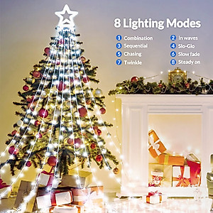 MESHUBA Star String Lights Outdoor Patio Decoration 317 LED Waterfall Christmas Tree Lights Indoor Outside Decoration Lights for Party, Yard, Garden, Holiday, Home Décor, White
