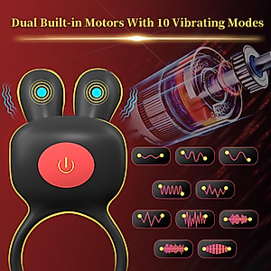Vibrating Cock Ring with Bunny Ears, Dual Silicone Penis Ring Couple Male Vibrator Sex Toy for Clitoris Testicles Taint Stimulation, Adult Couples Sex Toys, Vibrators Rings for Men Couples Pleasure