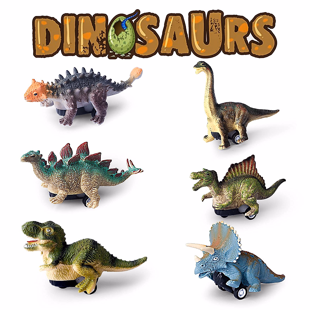 CYURMJUN Dinosaurs Eggs Toys for Kids, Eggs Filler Dinosaur Pull Back Cars Toy, Dino Vehicles Toys for Boys Girls Birthday Gifts(6Pack)