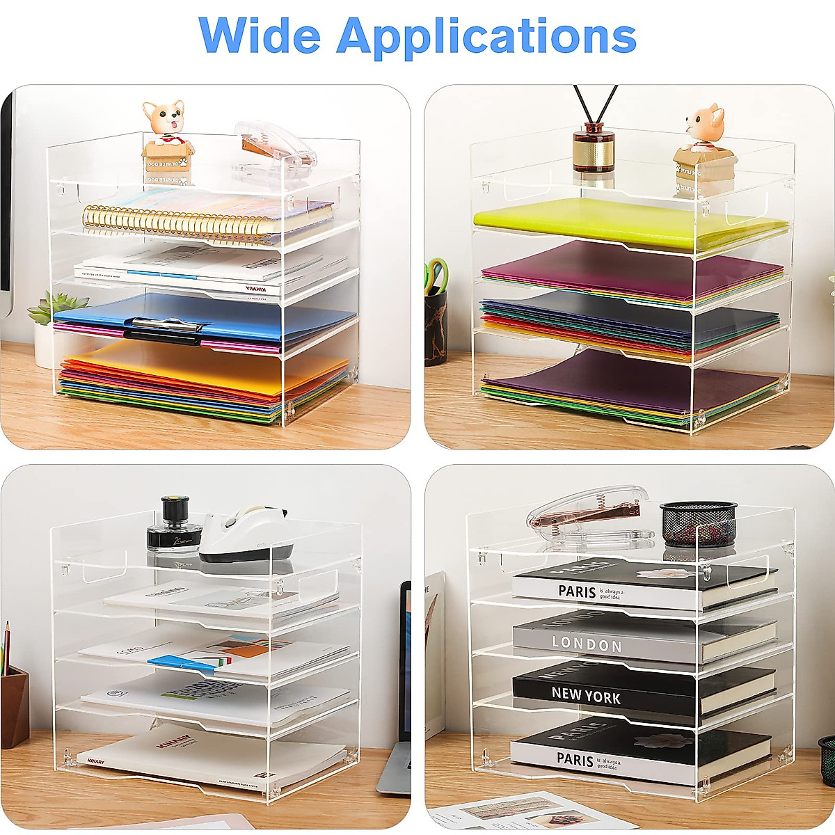 MaxGear 5-Tier Acrylic Paper Tray, Clear Desk Organizer, Stackable File Trays for Office, Acrylic Letter Tray, Paper Organizer for Desk, Office Accessories