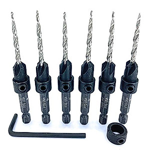 FTG USA Countersink Drill Bit Set 6 Pc #6 (9/64"), 6 Pc #8 (11/64") Wood Countersink Drill Bit Pro Pack Countersink Set, Tapered Countersink Bit, 2 Stop Collar, 2 Hex Wrench