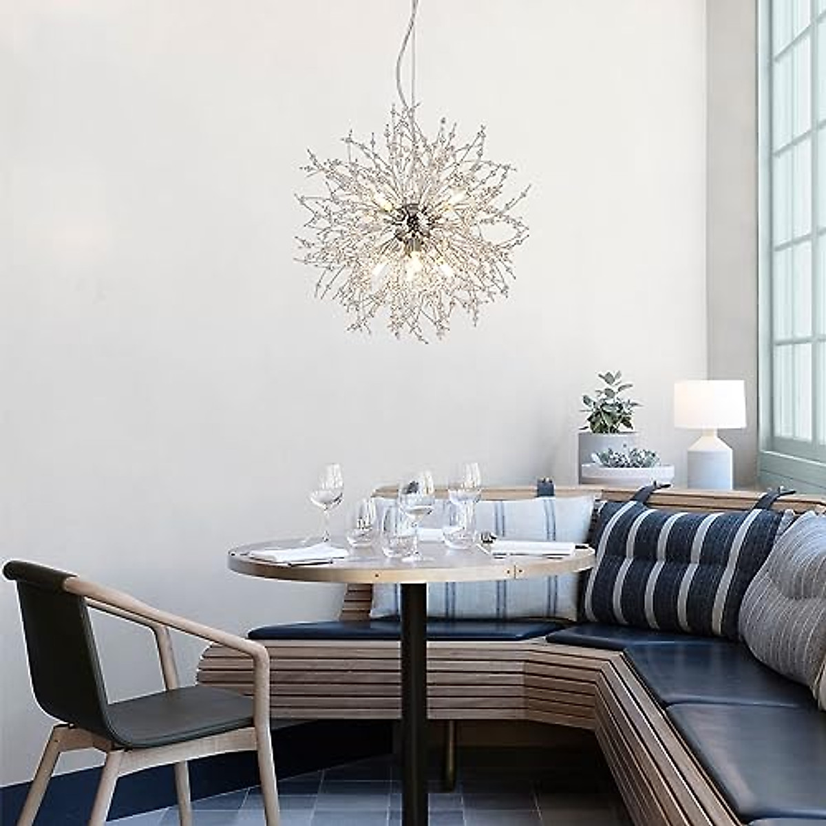 Camastar Modern Small Chandelier, 8 Lights Chrome Firework Chandelier, Dandelion Crystal Chandeliers for Entryway, Sputnik Pendant Light Fixture for Dining Room