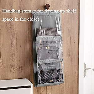 JRIQHOLD Purse Organizer Closet Dustproof Handbag Organisers Set, 2 Pcs 6 Pockets Nonwoven Fabric Easy Access Hanging Purse Storage Organizer for Dormitory Bedroom (Grey&Black)