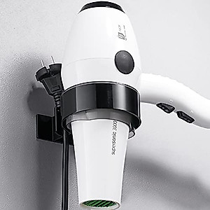 Hair Dryer Holder Space Aluminum Bathroom Hair Blow Dryer Rack Sturdy Organizer with Removable ABS Protection Ring, Wall Mounted Hair Care Tools Holder Self Adhesive, Matte Black.