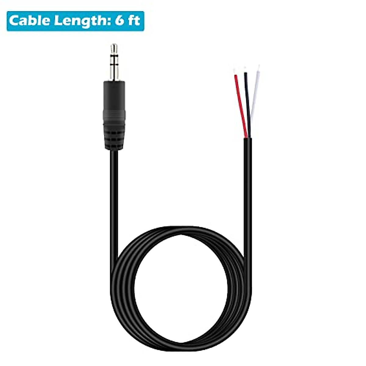 Fancasee 2 Pack 6 ft Replacement 3.5mm Male Plug to Bare Wire Open End TRS 3 Pole Stereo 1/8" 3.5mm Plug Jack Connector Audio Cable for Headphone Headset Earphone Cable Repair