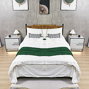 HOMMPA Nightstand with Auto Led Light Grey Night Stand with Infrared Sensor Lights 3 Colors Adustable Brightness Led Bedside Table with Metal Frame 2 Drawers High Gloss Modern Night Stand for Bedroom