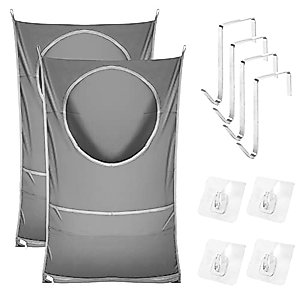 2 PCS Hanging Laundry Hamper Bags Laelr Over Door Laundry Bag with Stainless Steel Hooks and Self-adhesive Hooks Large Laundry Organizer with Zipper for Holding Dirty Clothes and Saving Space 29x18''