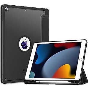 DTTOCASE Case for iPad 9th / 8th / 7th Generation 10.2 inch Released in 2021/2020/2019, Matte Slim Hard Back, Soft TPU Frame, Pencil Holder and Auto Sleep/Wake Cover for iPad 9/8/7 Gen - Black