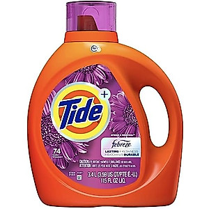 Tide Plus Febreze Freshness He Turbo Clean Laundry Detergent Liquid Soap, Spring & Renewal, 115 Fl Oz, 74 Loads