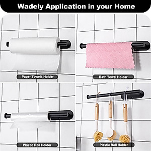 Paper Towel Holder for Kitchen, Stainless Steel Self Adhesive Under Cabinet Paper Towel Holder, Wall Mount Towel Bar/Rack for Kitchen, Bathroom & RV - Adhesive or Screw, Black