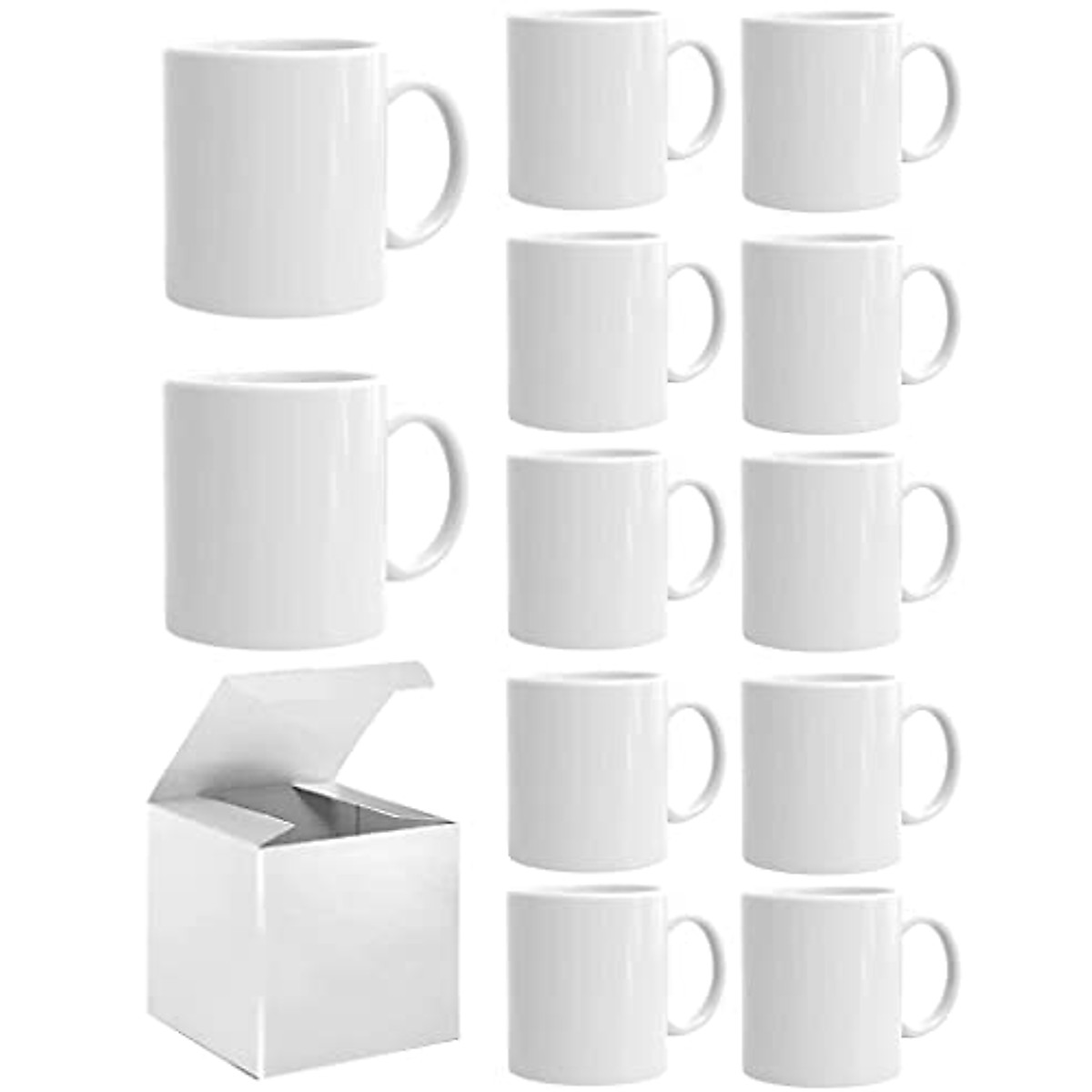 ABBSH Sublimation Mugs, Sublimation White Coffee Mugs Tazas Para Sublimacion Blank 11 OZ With Box for for Coffee, Soup, Tea, Milk, Latte, Hot Cocoa Set of 12