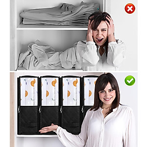 MISSLO Bed Sheet Organizers and Storage Queen/King Size Sheet Folder 4 Pack Linen Closet Organizer with Clear Window Blanket Storage Bags for Bedsheets, Pillow Cases, Towels, Clothes