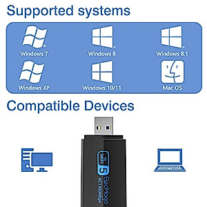USB WiFi Adapter, ElecMoga 1300Mbps WiFi Dongle USB 3.0 Dual Band 5G/2.4G Wireless Network Adapter for Desktop Laptop PC, Dual 5dBi Antennas, Supports Windows 11/10/8.1/8/7, Mac OS 10.9-10.15