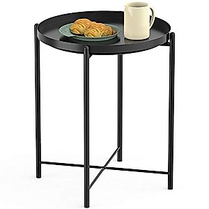 Yesker Side Table, End Table Metal Small Table Indoor Outdoor & Snack Bedside Table Sofa Side Snack Table Accent Coffee Table Living Room Bedroom Balcony 1 Layer (Black)