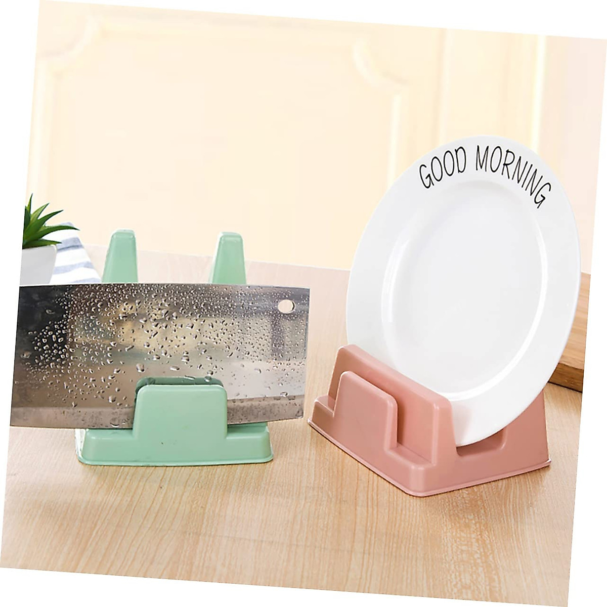 Anneome 2pcs Plastic Green Pan Lid Rack, Pot Cover Organizer, Storage Holder for Kitchen