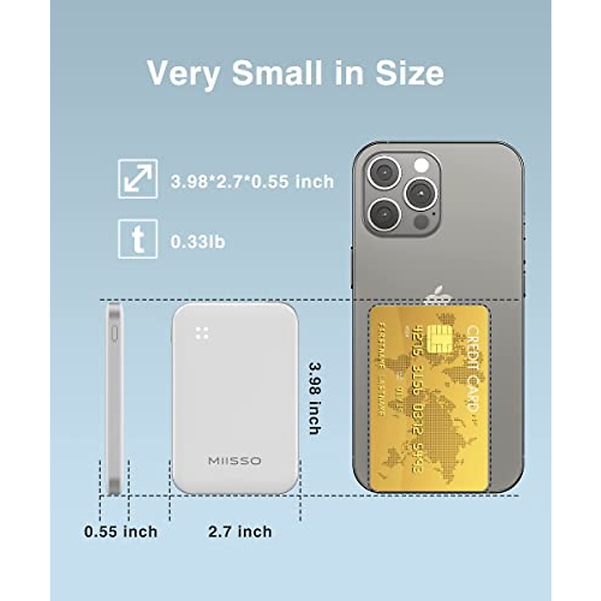 4500mAh Built in Cable Cell Phone External Battery Pack, Portable Phone Charger Power Bank 5V 2.1A Charging Mobile Phone Charger USB-C in/Out Compatible with iPhone 11/12/13, Heated Vest, White