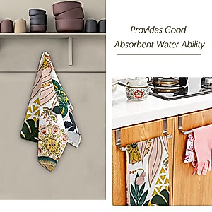 Boho Floral Hand Towels Set of 2 Tropical Leaves Fingertip Towels Soft Kitchen Dish Towel for Bathroom Laundry Room Spa Decor