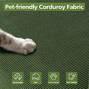 POUUIN 96" Corduroy Sectional Sofa Couch,L Shape Couches for Living Room,3 Seat Reversible Chaise Sofa Convertible Lounge Corner Sofa Living Room Furniture Set (Green)