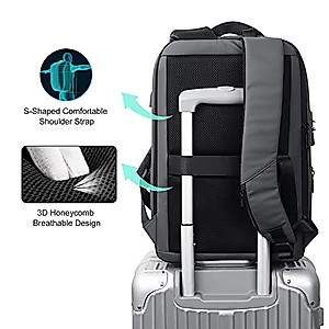 FENRUIEN Anti Theft Hard Shell Backpack 15.6-Inch,Expandable Slim Business Travel Laptop Backpack for Men,Water Resistant Grey Laptop Bag with USB Port