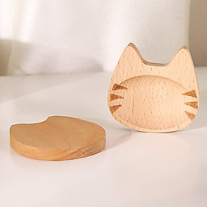Wood Cat Coffee Spoon Rests - 2 Cute Cat Kitten Wooden Coffee Spoon Rest Teaspoon Holder Coffee Station Decor Coffee bar Coffee Stirrers Holder for Home Kitchen Accessories, Cat Lover Gifts