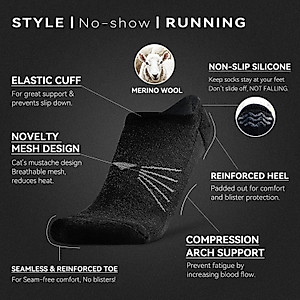 Socks Daze 3 Pack Women's No Show Invisible Running Merino Wool Socks 9-11 Men's Youth Summer Thin Sport Wool Sneakers Loafers Socks for Cycling Tennis Golf Workout, Medium, Black