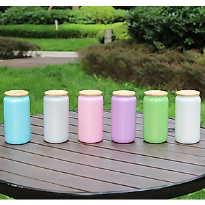 VEVELU 30 Pack Sublimation Glass Cups with Lids and Straws 16oz Shimmer Sublimation Beer Glasses Can Blanks Tumblers Sparkling Iridescent Glass Cups with Bamboo Lid Drinking Juice Jars Iced Coffee Cup