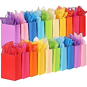 TOMNK 50pcs Small Gift Bags with 50 Tissues Papers 10 Colors Party Favor Bags with Handles, Small Size Rainbow Gift Bags for Christmas Day, Wedding, Baby Shower, Birthday, Party Supplies and Gifts