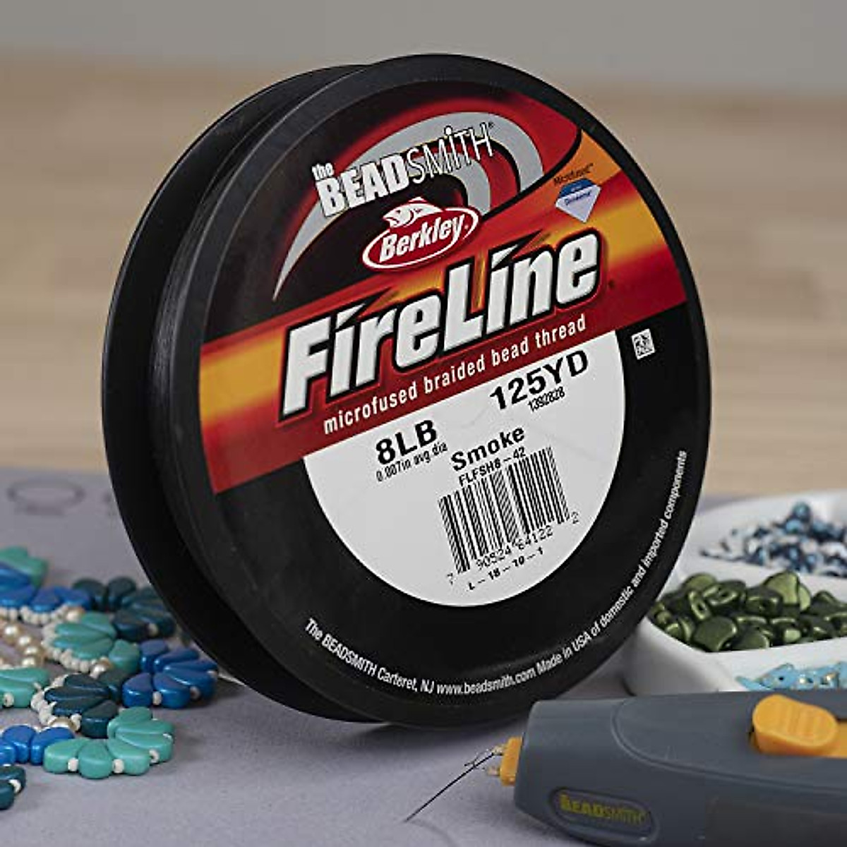 The Beadsmith Fireline by Berkley – Micro-fused Braided Thread – 8lb. Test, .007”/.17mm Diameter, 125 Yard Spool, Smoke Grey – Super Strong Stringing Material for Jewelry Making and Bead Weaving
