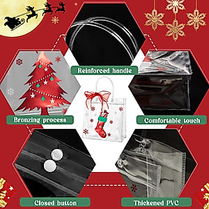 Henoyso 24 Pcs Christmas Clear Gift Bags with Handles Plastic Xmas Candy Treat Bags with Ribbon 7.8 x 7.8 x 3.1 PVC Gift Wrap Totes for Retail Wedding Birthday Party Favors(Red)