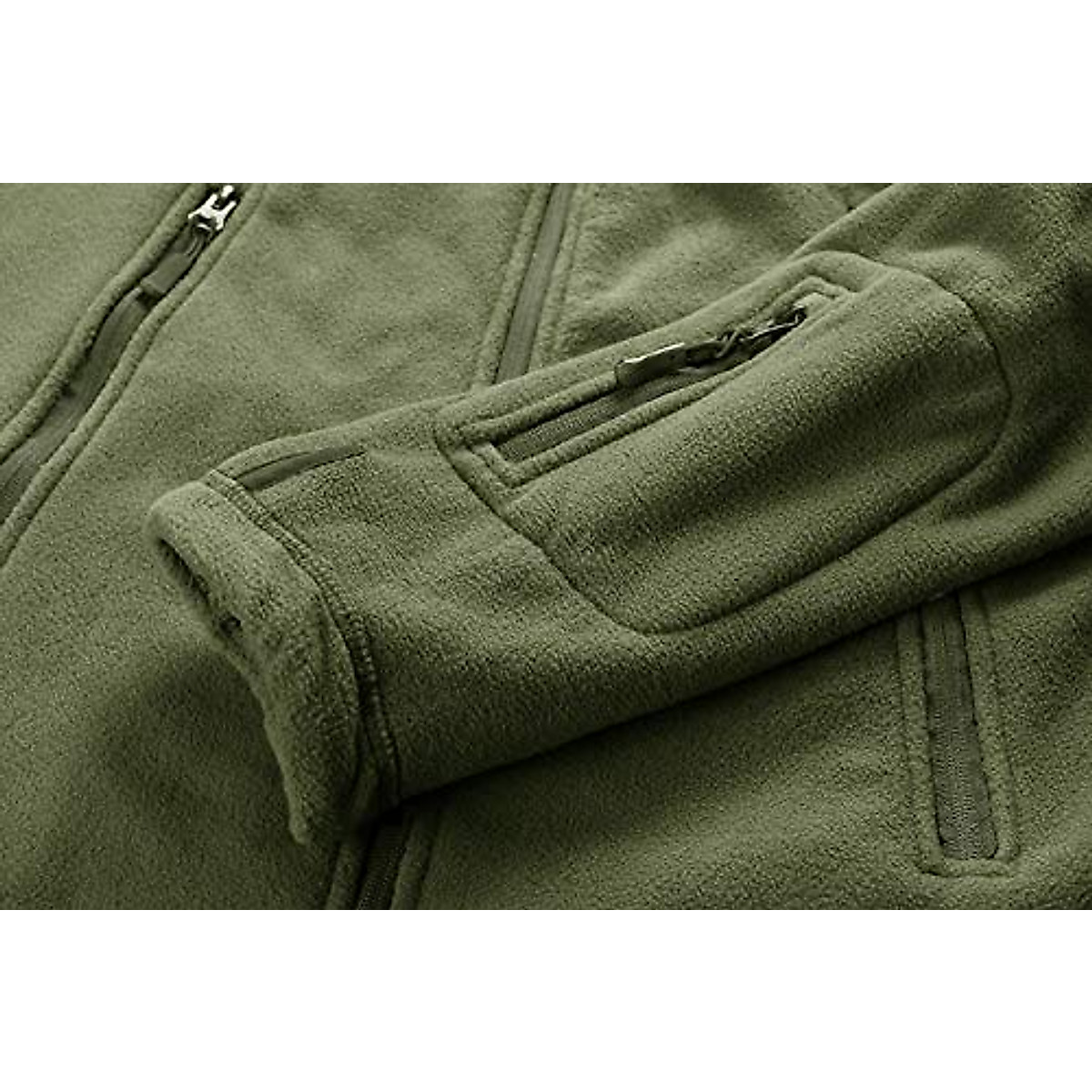 CRYSULLY Men's Tactical Front Zip Fleece Lining Hunting Mountaineering Jacket Windbreaker Coat Army Green