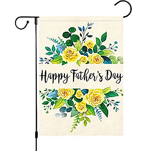 WODISON Happy Father's Day Garden Flag Floral Rose Daddy Papa Vertical Flag 12 x 18 Inch Double Sided Burlap Outdoor Decoration for Grandpa Father's Day Gift Outdoor Home Decor (ONLY FLAG)