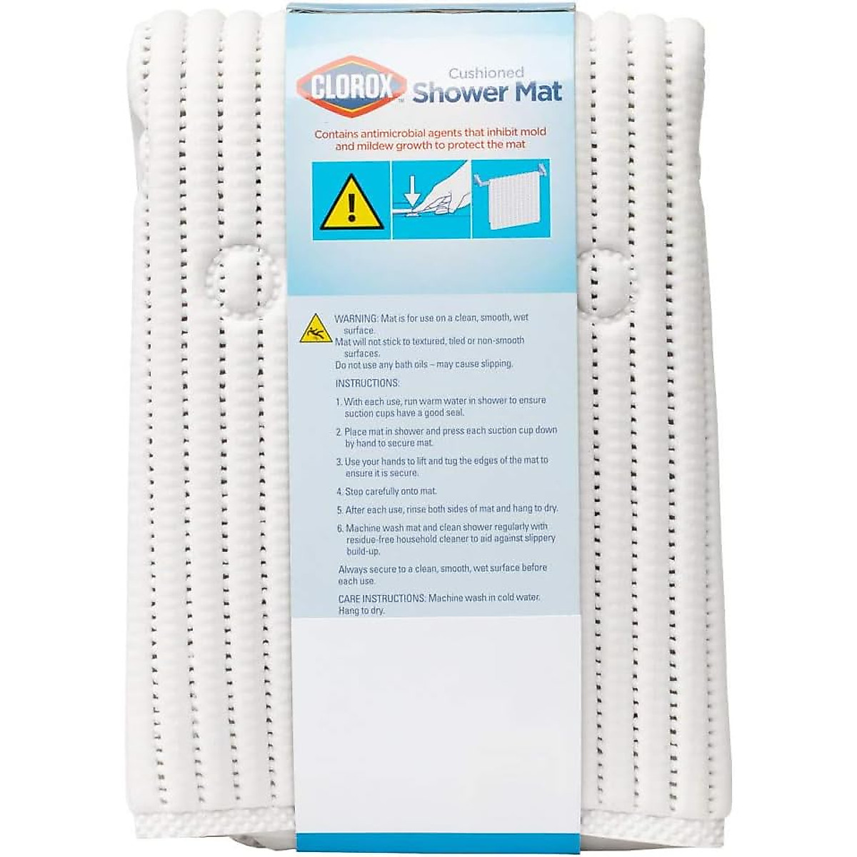 Clorox Cushioned Shower Mat, Non-Slip With Suction Cups, 21 x 21 Inches, White, 285343