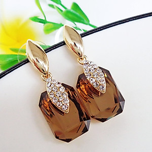 Navachi 18k Gold Plated Spindle Shape Metal White Crystal Square Brown Zircon Dangle Az1949 Stud Earrings
