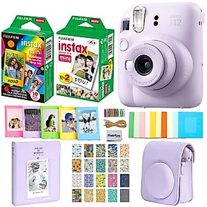 Fujifilm Instax Mini 12 Instant Film Camera (Lilac Purple) + Fuji Instax Film Value Pack – 30 Sheets + Protective Case – Instax Gift Bundle