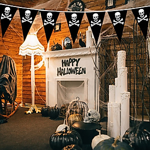 Tatuo 90 Pcs Pirate Banner Pirate Birthday Party Decorations Pirate Skull Pennant Flags Pirate Ship Triangle Banner Decor for Pirate Party Celebration Decor