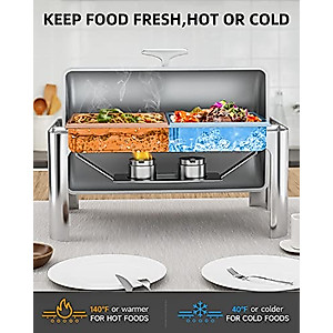 Halamine Roll Top Chafing Dish Buffet Set, 9 Qt Stainless Steel Chafer with 2 Half Size Pans Buffet Servers and Warmers Set Warming Tray for Wedding, Parties, Banquet, Catering Events, Graduation