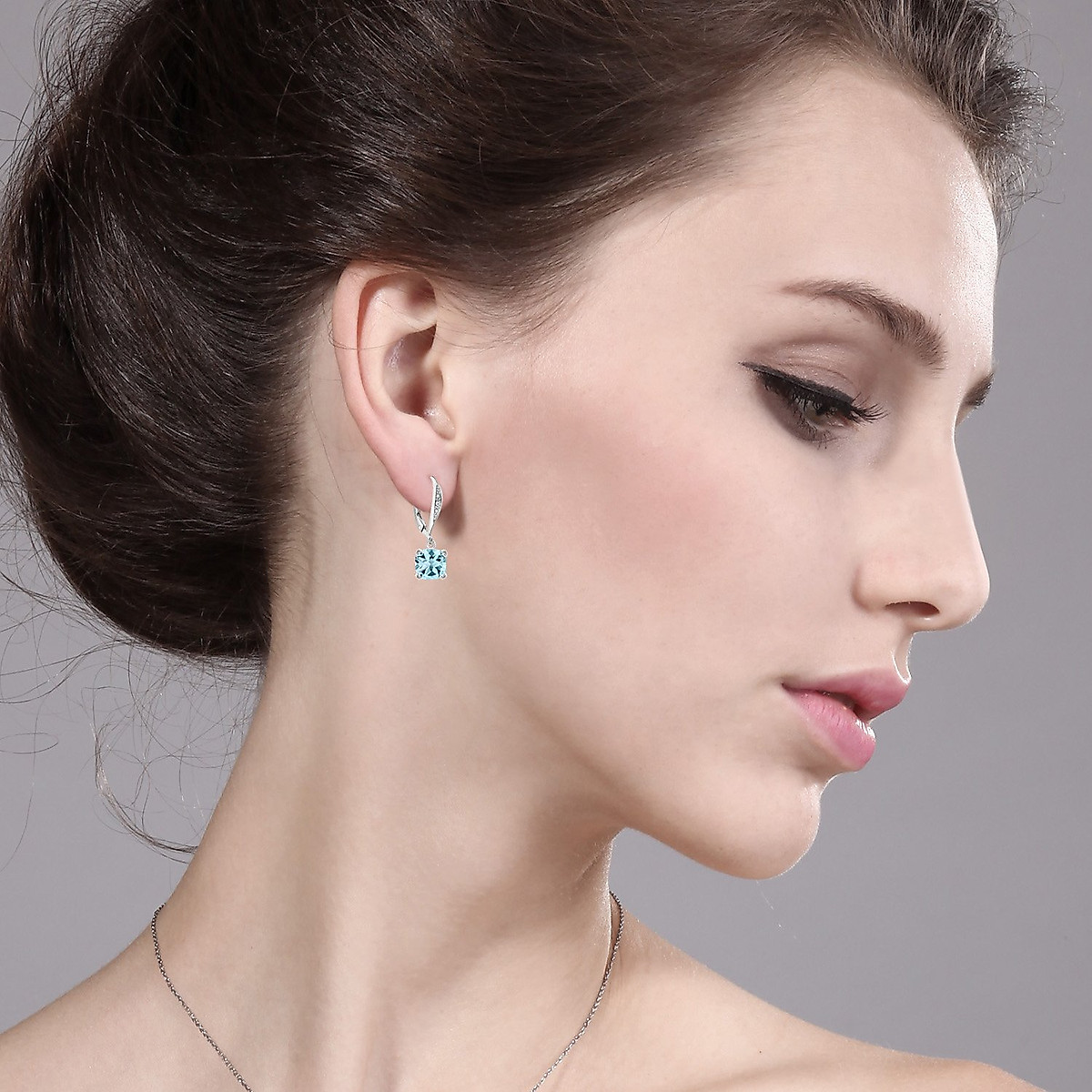 Gem Stone King 925 Sterling Silver Sky Blue Topaz and White Diamond Earrings For Women (3.71 Cttw, Gemstone November Birthstone, Cushion 7MM)